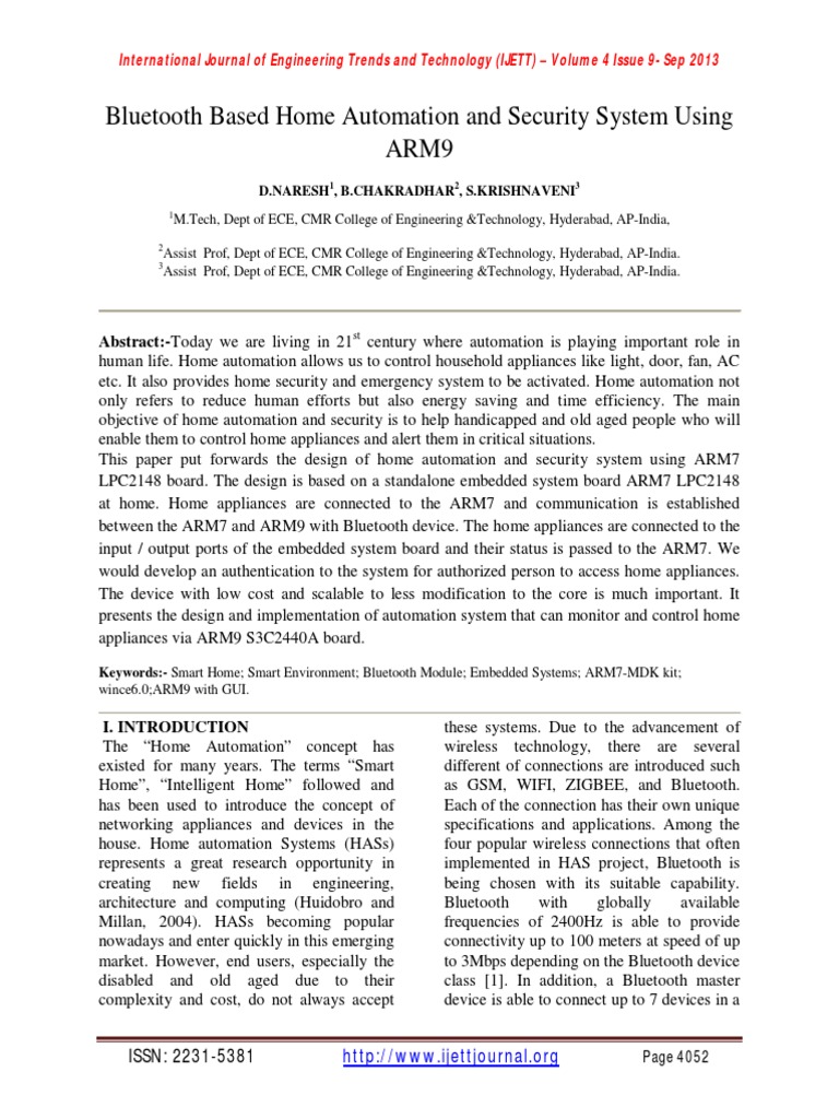 Bluetooth Based Home Automation and Security System Using Arm9 | PDF | Bluetooth | Embedded System