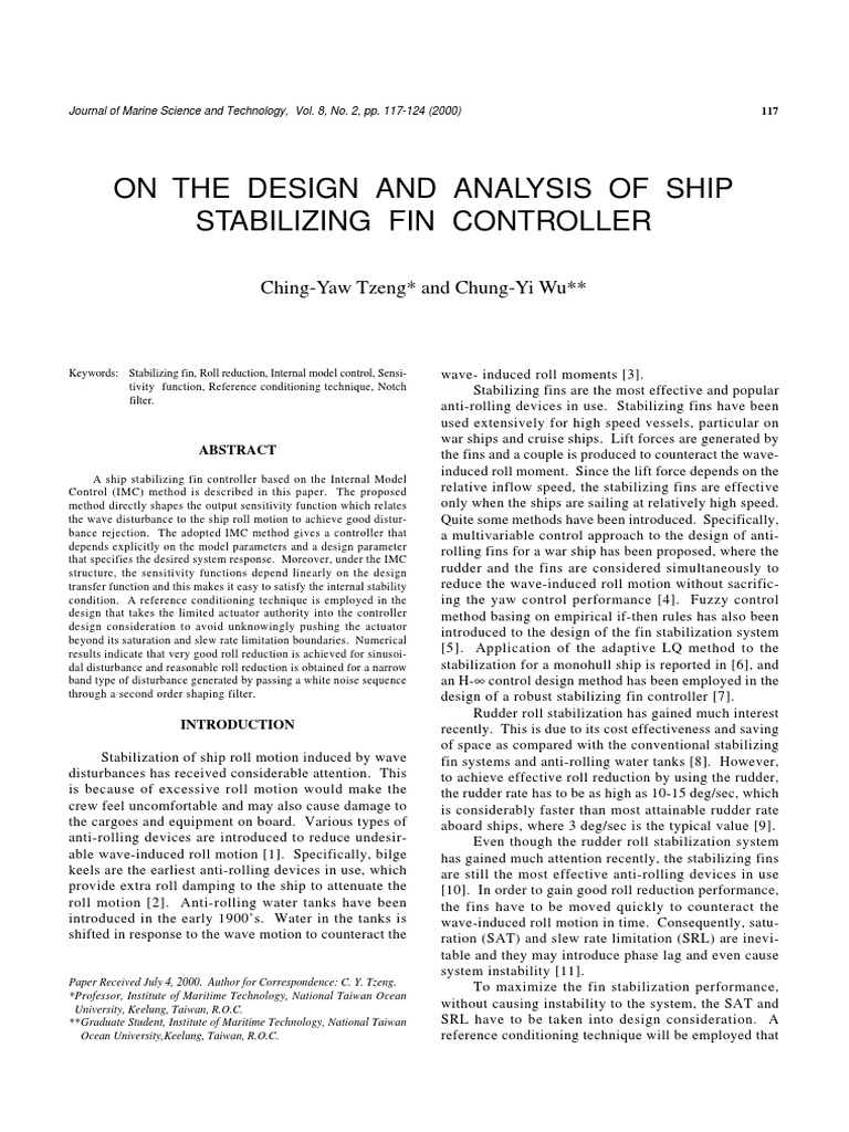 On The Design and Analysis of Ship Stabilizing Fin Controller | PDF ...