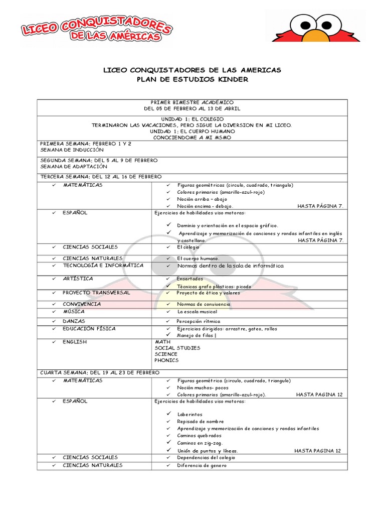 Plan de Estudios Kinder 1bimestre 2018 | Educación de la primera ...