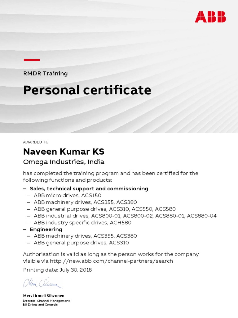 Abb Certificate | PDF
