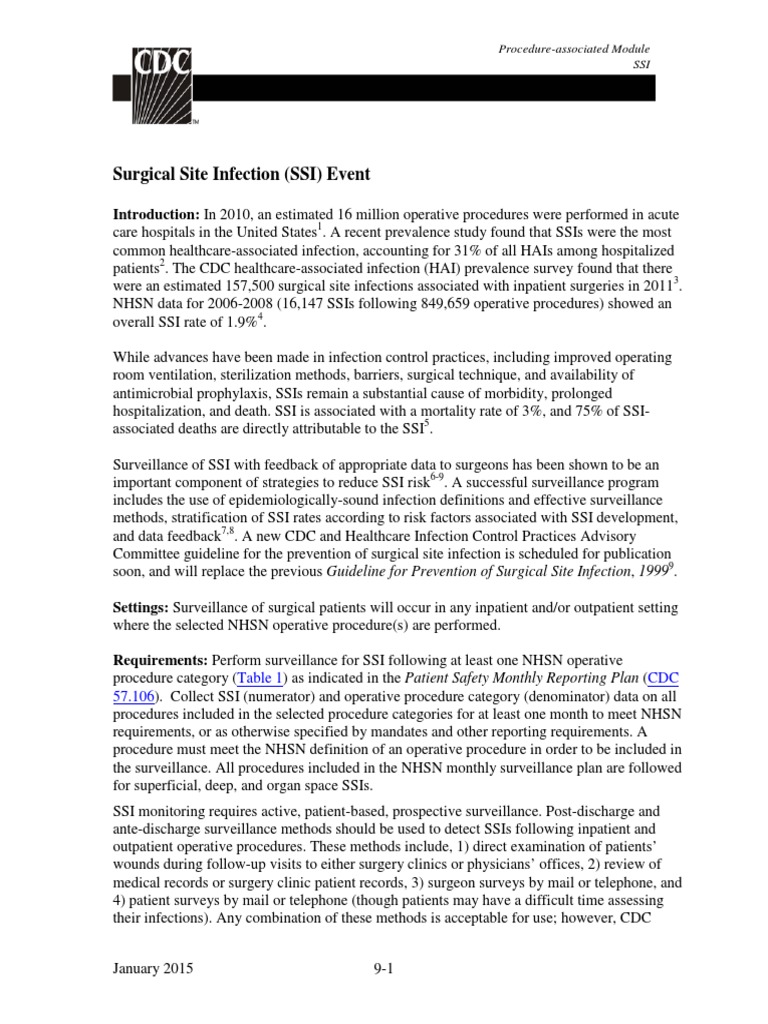 Surgical Site Infection (SSI) Event: Table 1 CDC 57.106 | PDF | Surgery ...