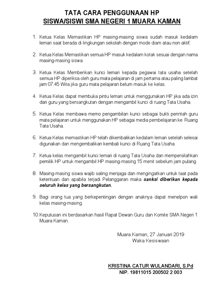 TATA CARA PENGGUNAAN HP Di Sekolah | PDF