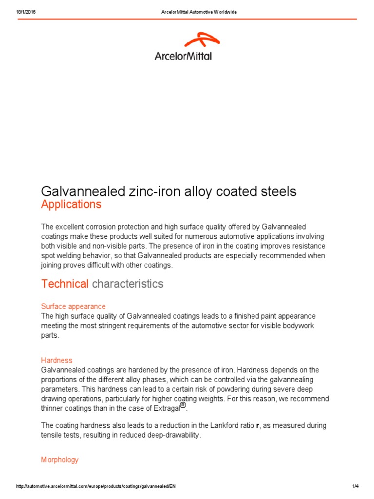 Galvannealed Zinc Iron Alloy Coated Steels: Applications | PDF ...