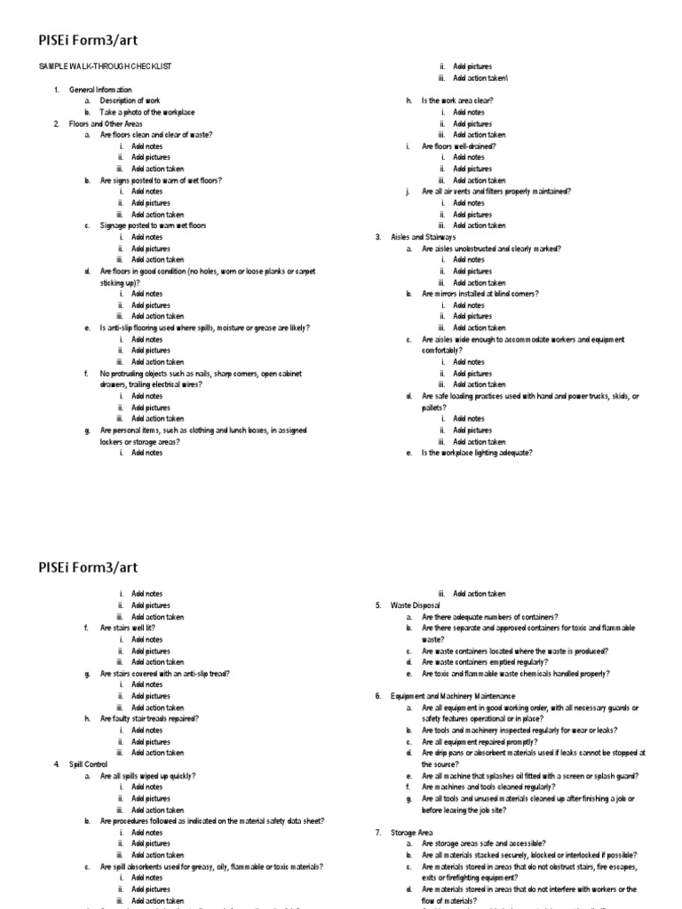 Safety Inspection Checklist | PDF | Prevention | Hazards