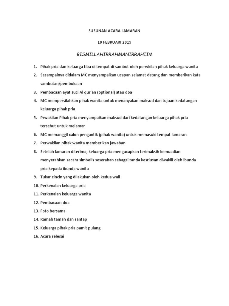 Rundown Acara Lamaran Sederhana | PDF