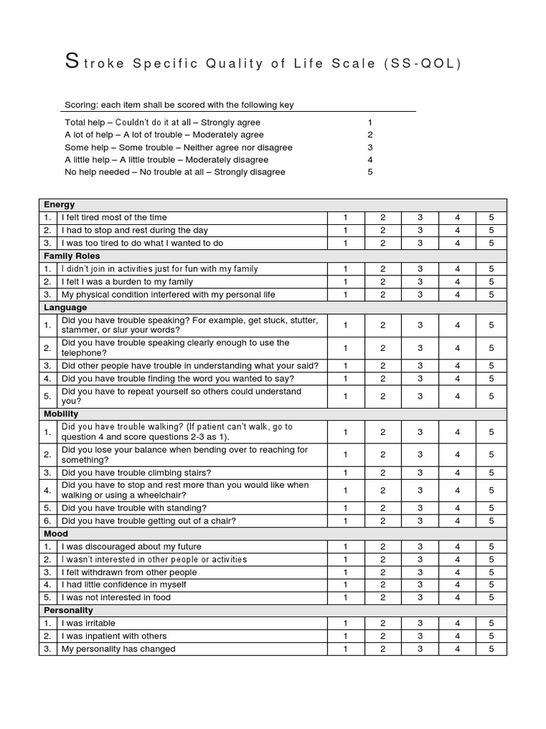 SS-QOL Stroke Quality of Life Scale | PDF | Stuttering