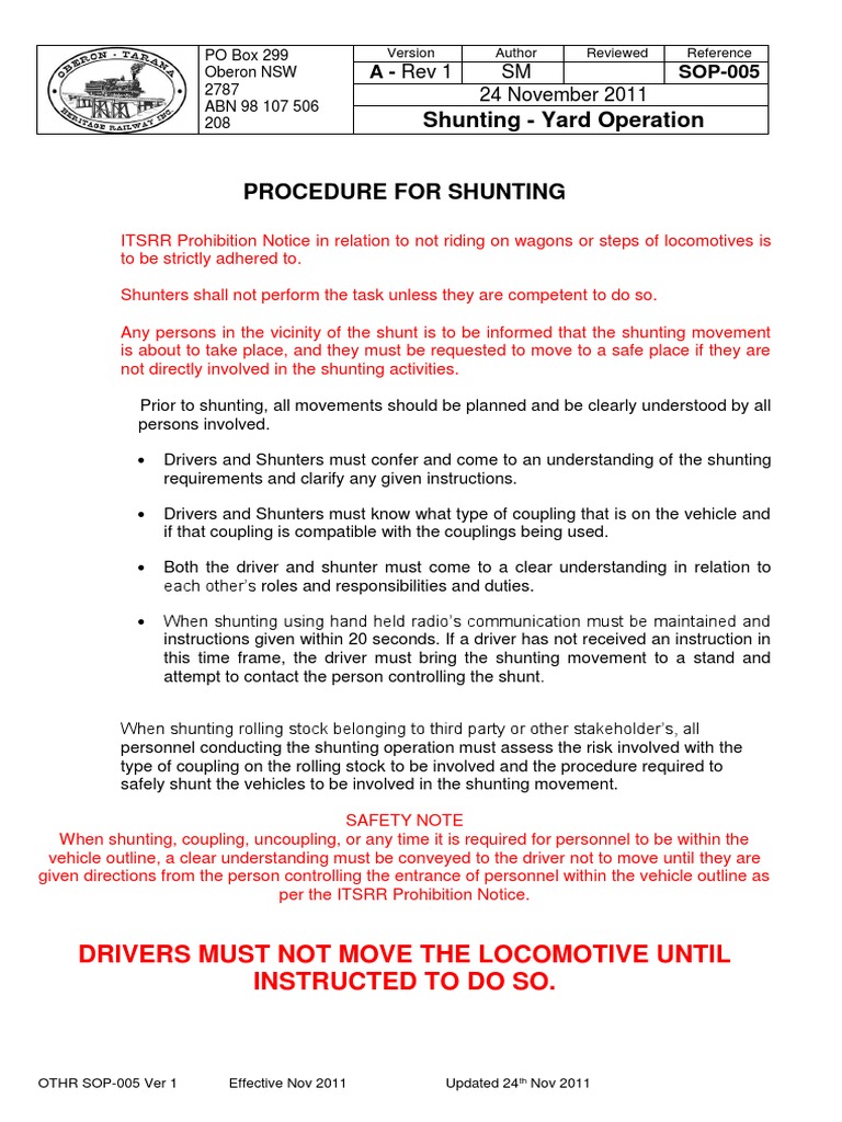 SOP 005 Shunting Yard Operations | PDF | Train | Vehicles