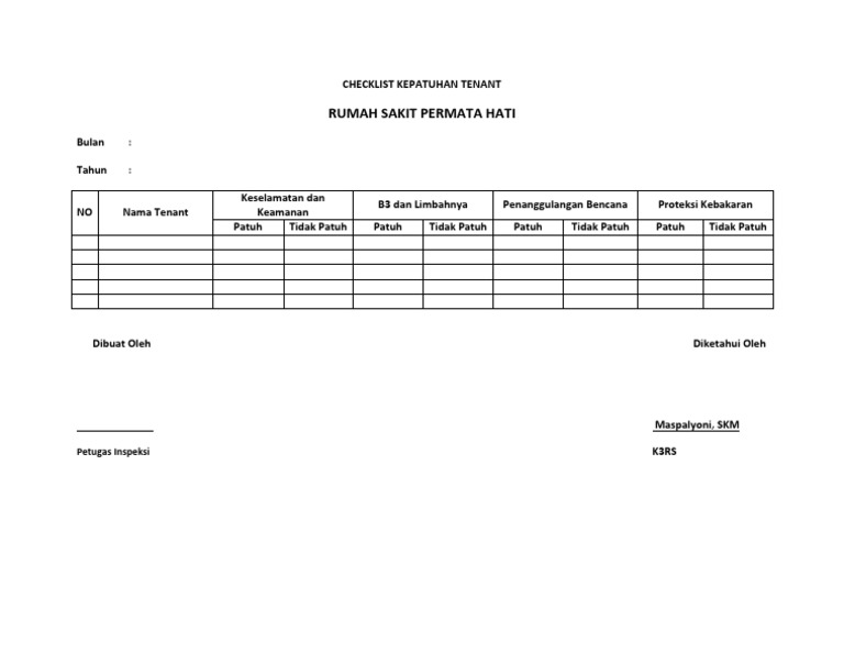 Checklist Kepatuhan Tenant | PDF