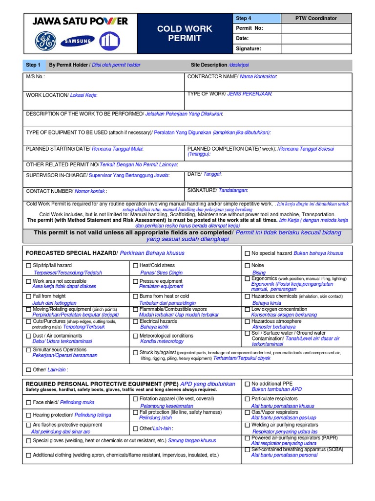 (J1) PTW - Cold Work Bahasa REV2 PDF | PDF
