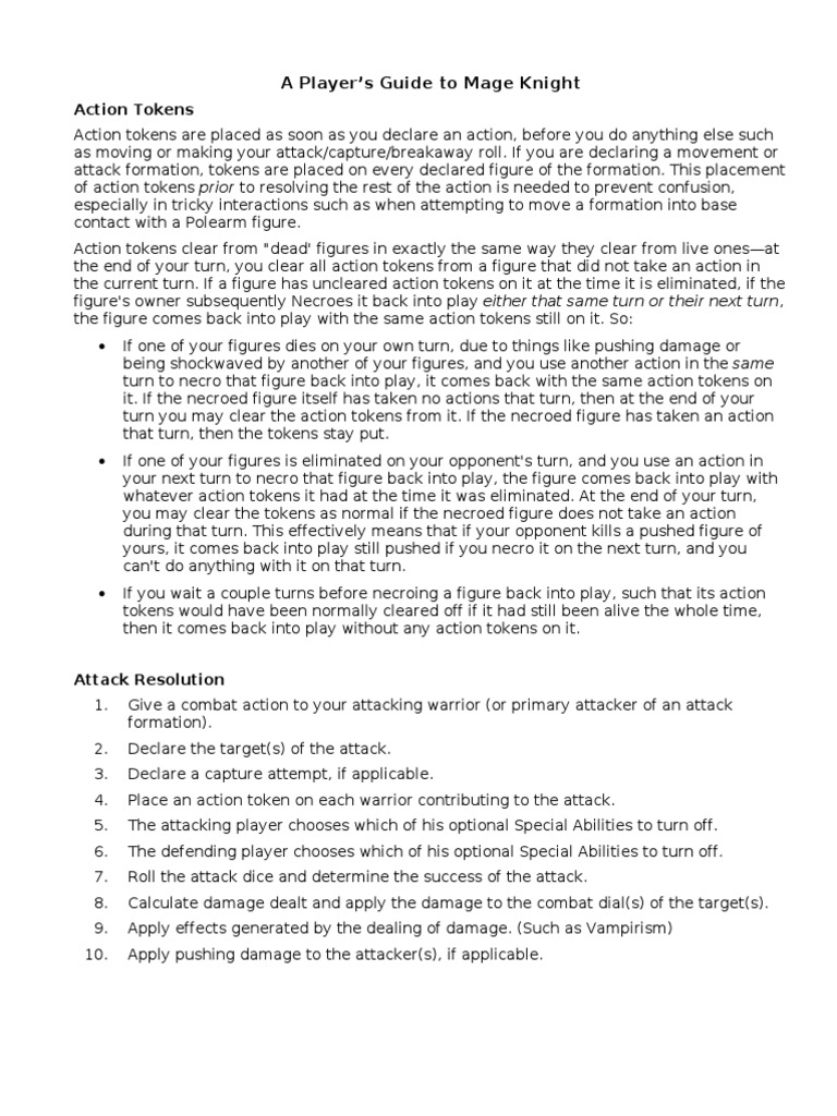 A Player's Guide To Mage Knight: Action Tokens | PDF | Space | Leisure