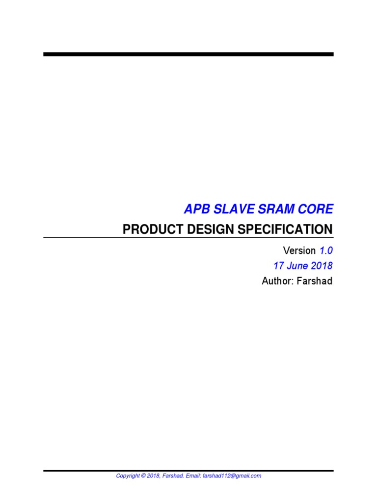 Apb Slave Core Sram Design Specification Pdf Random Access Memory Areas Of Computer Science