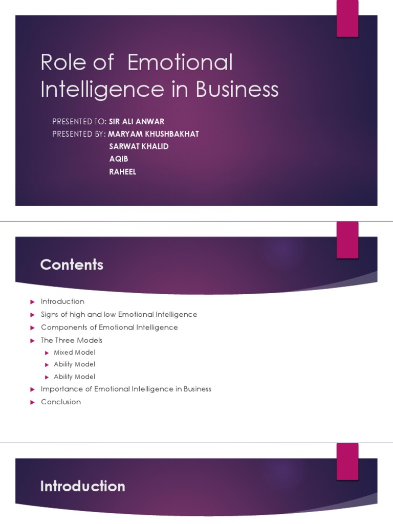 Role of Emotional Intelligence in Business | PDF | Emotional ...