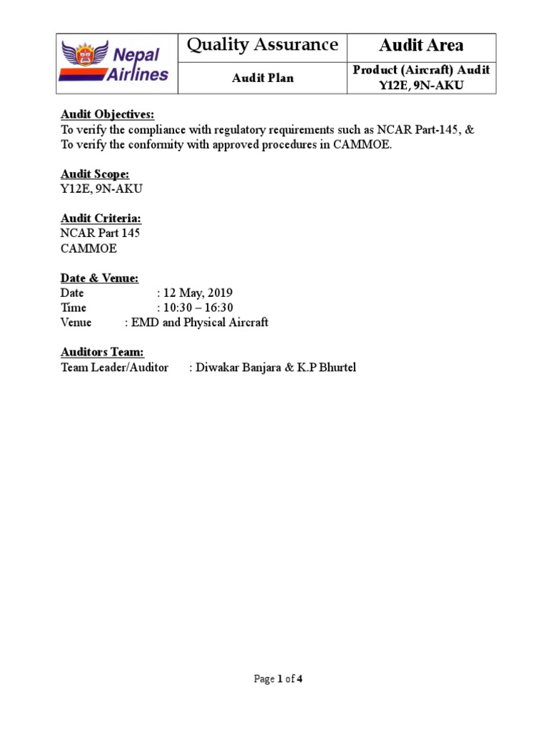 Aircraft Quality Audit Plan 2019 | PDF | Auditor's Report | Audit