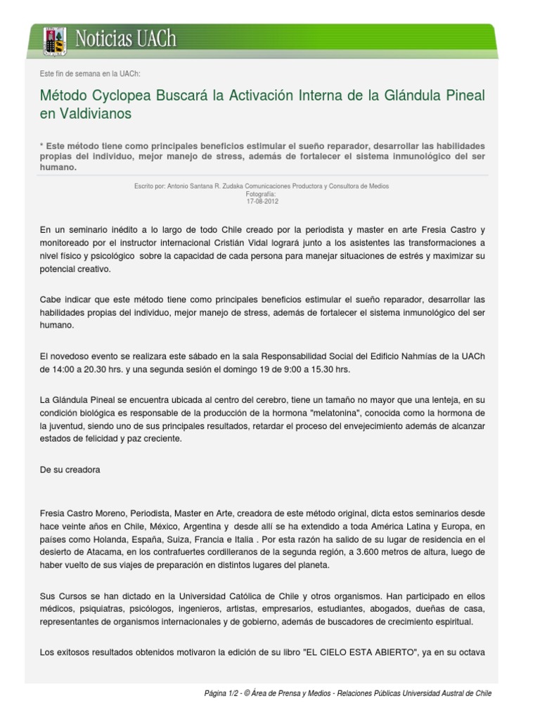 Método Cyclopea Buscará La Activación Interna de La Glándula Pineal en ...