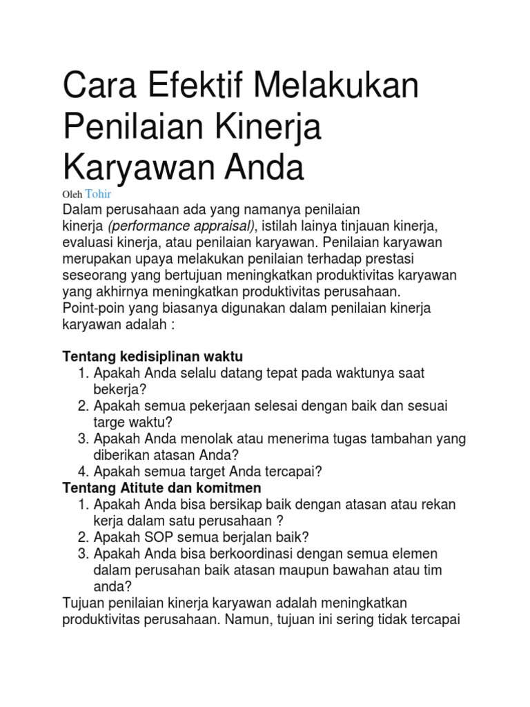 Cara Efektif Melakukan Penilaian Kinerja Karyawan Anda | PDF