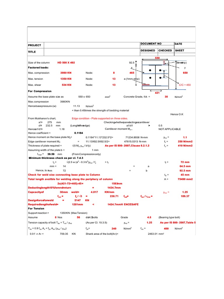 Base Plate Design per IS 800 Guidelines | PDF | Architectural Elements ...