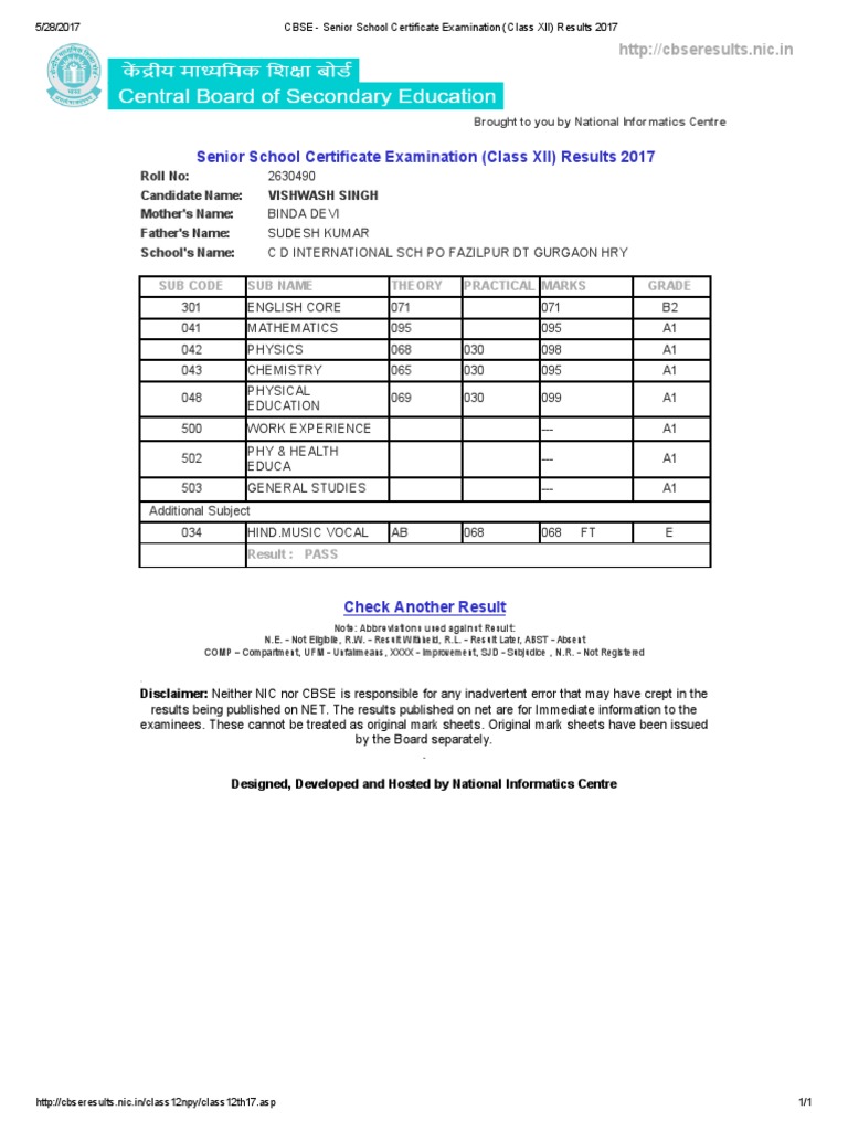Cbse Class 12th Result Vishwash | PDF | Adolescence | Schools