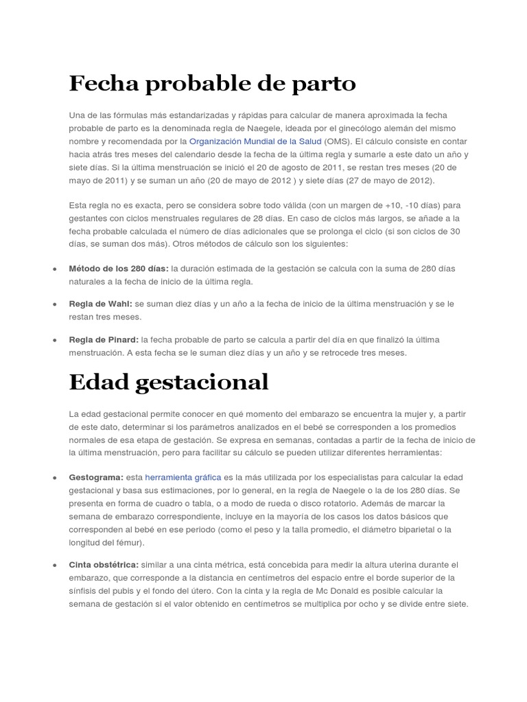 Cálculo de la Fecha de Parto y Edad Gestacional | PDF | El embarazo | Parto