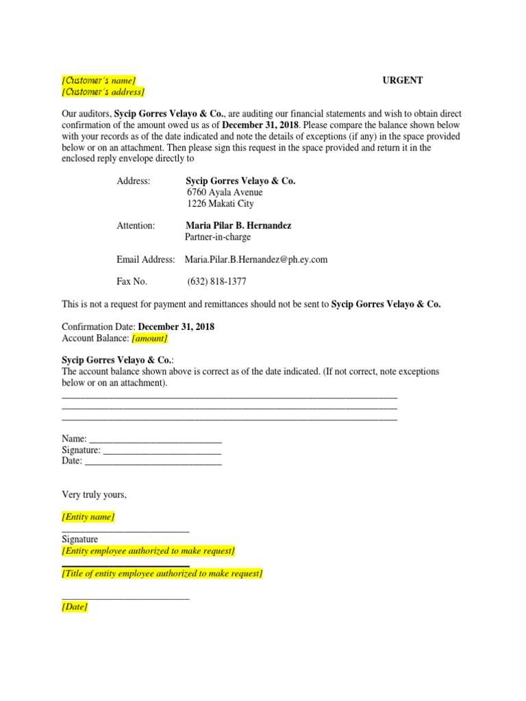 Receivables Confirmation Template | PDF