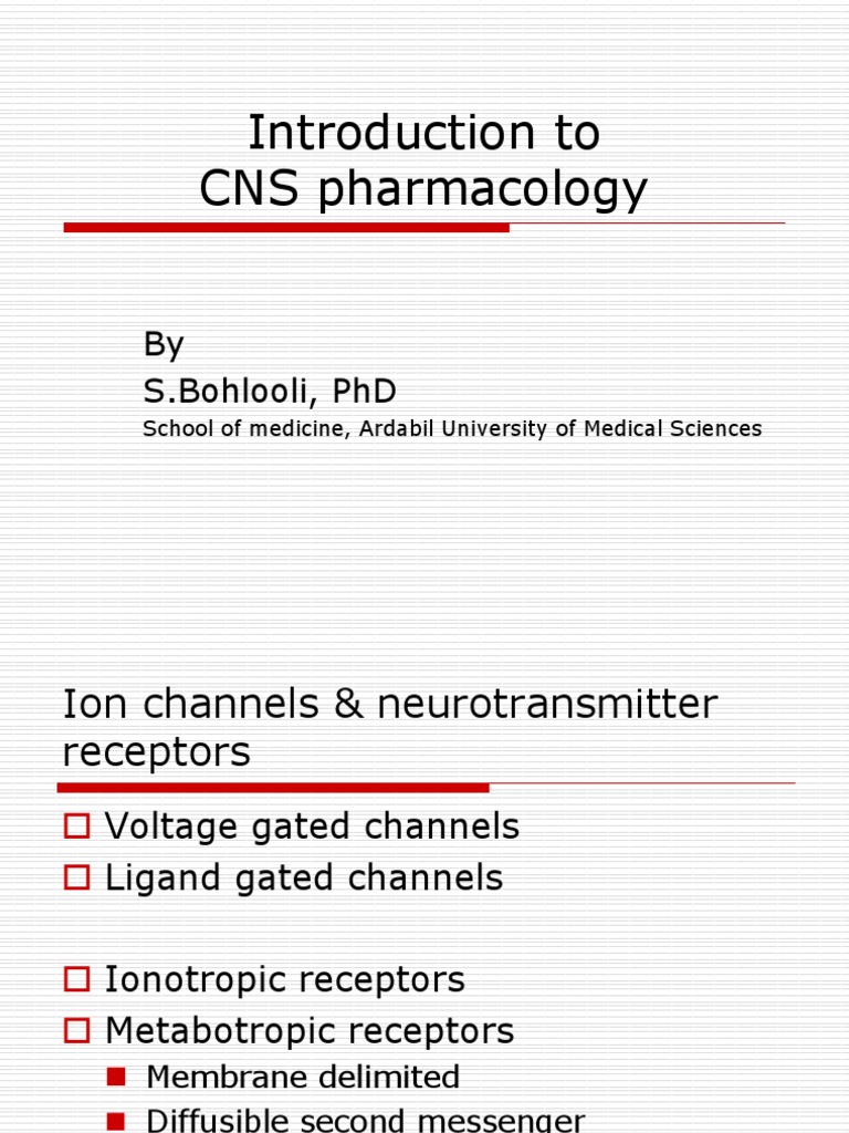 Pharmacology of Central Nervous System | PDF | Neurotransmitter ...