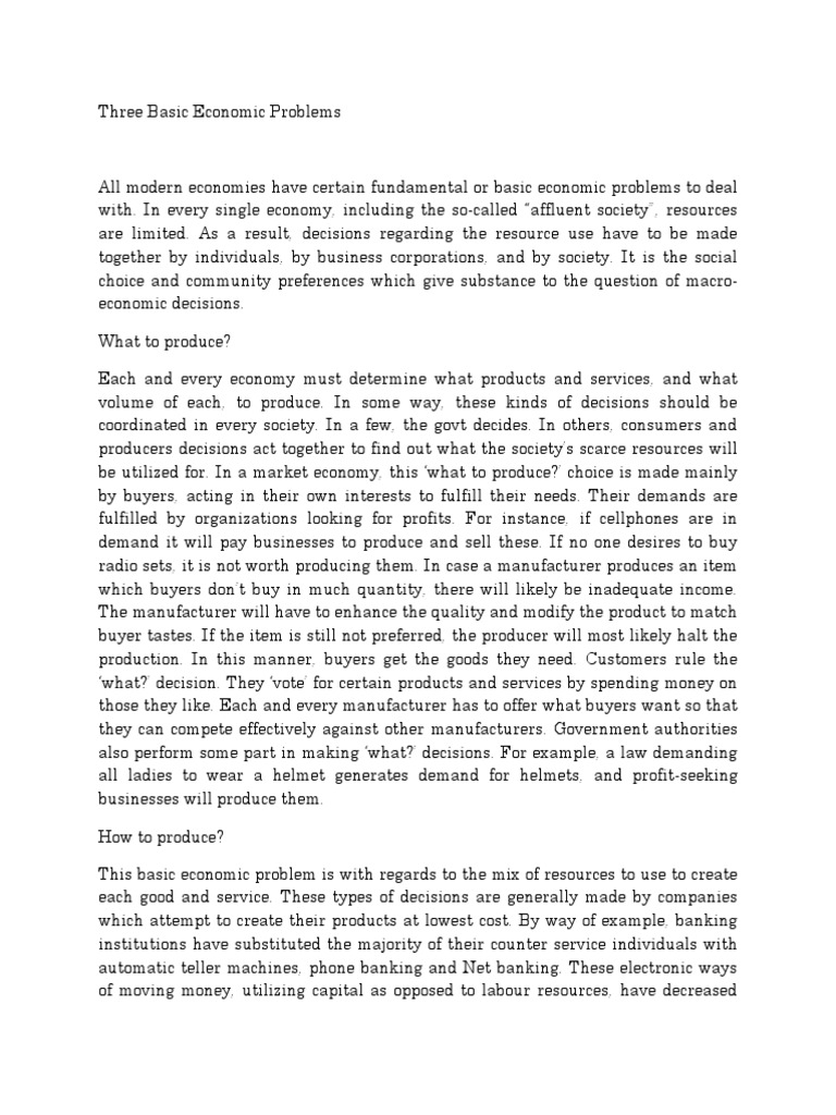 Three Basic Economic Problems Explained | PDF | Resource | Economics