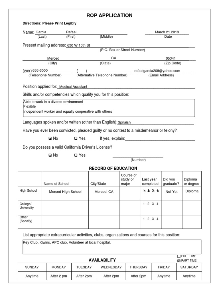 Microsoft Word - Rop Job Application With Availablity Front-For ...