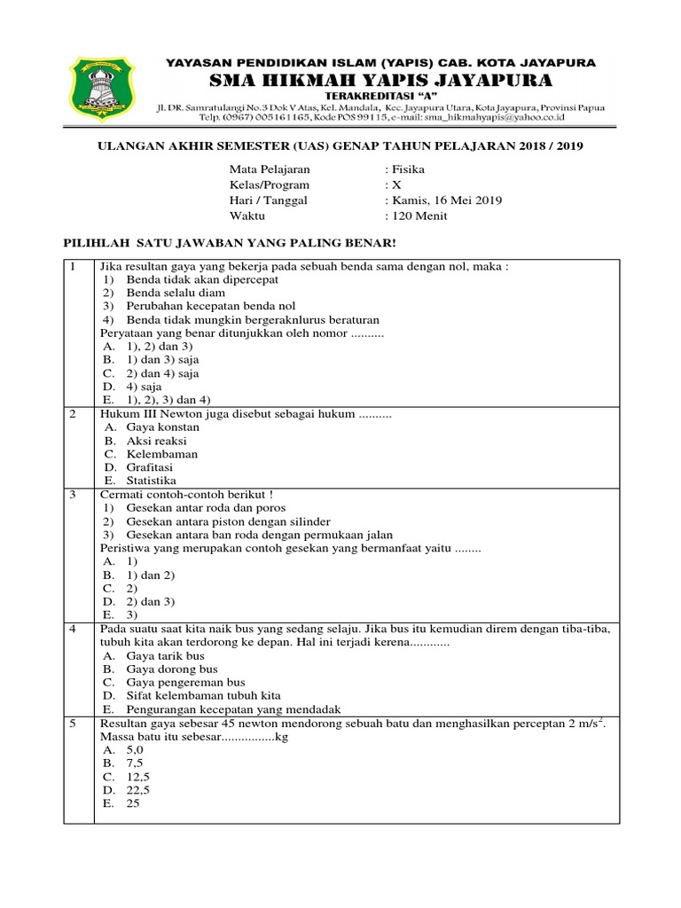 Soal Uas Fisika X | PDF