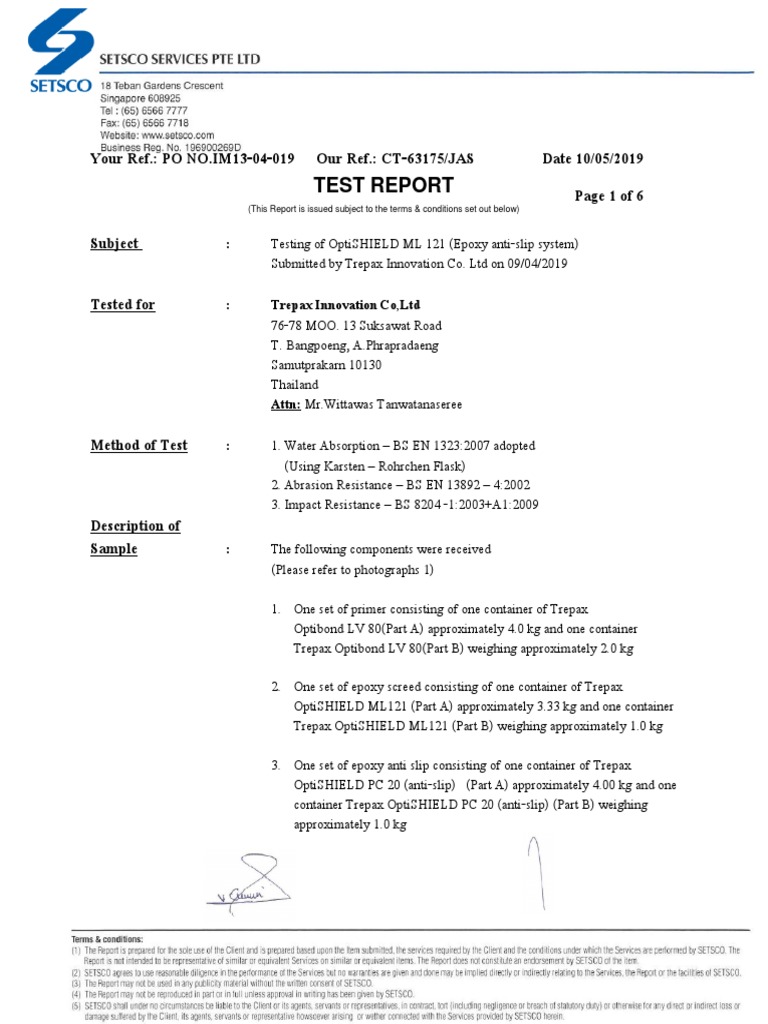 SETSCO Test Report of Epoxy Anti Slip | PDF | Epoxy | Wear