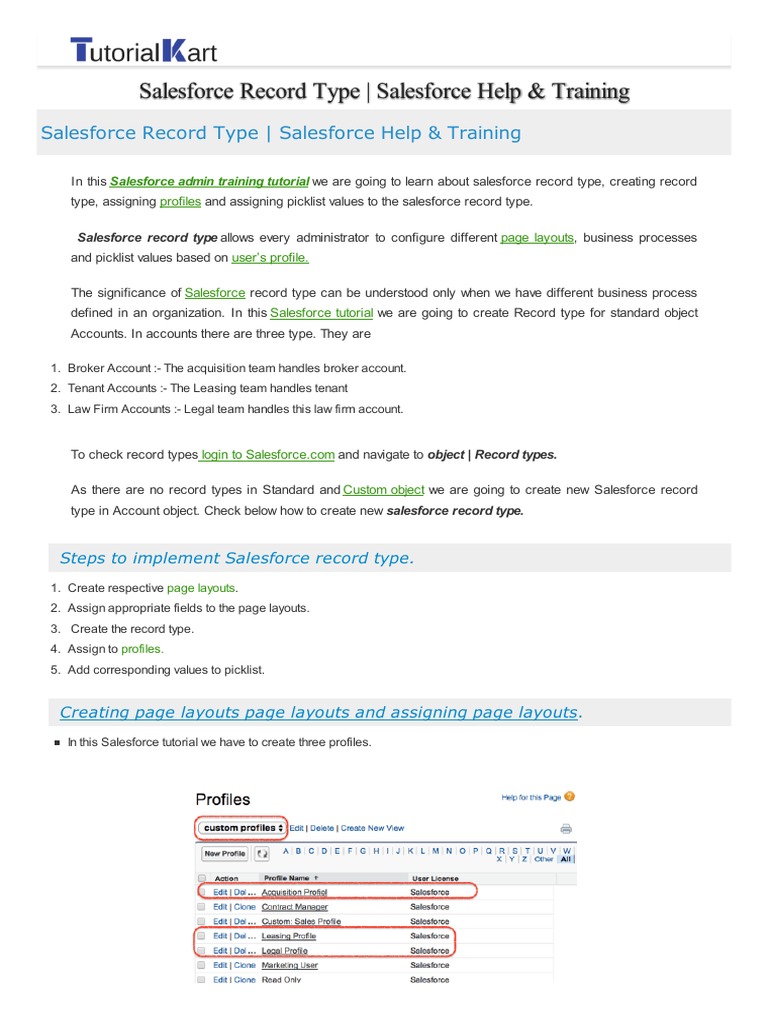 Salesforce Record Type Salesforce Help Training Pdf Salesforce Com