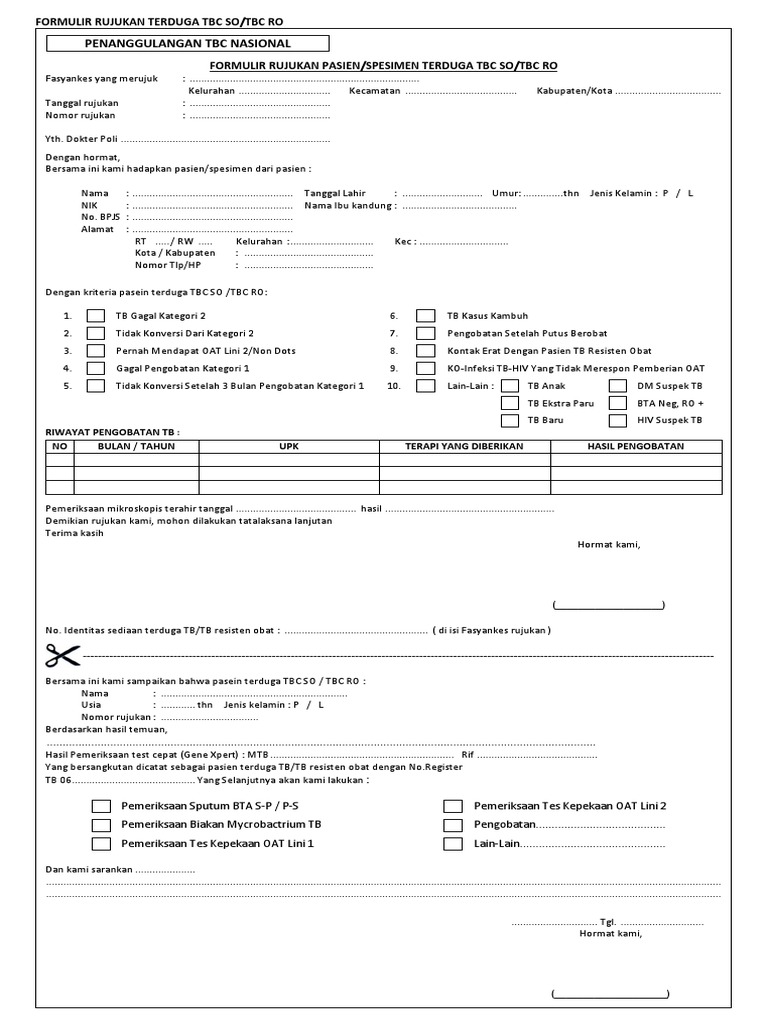 Form Rujukan Terduga TB & TB Ro 2018 | PDF