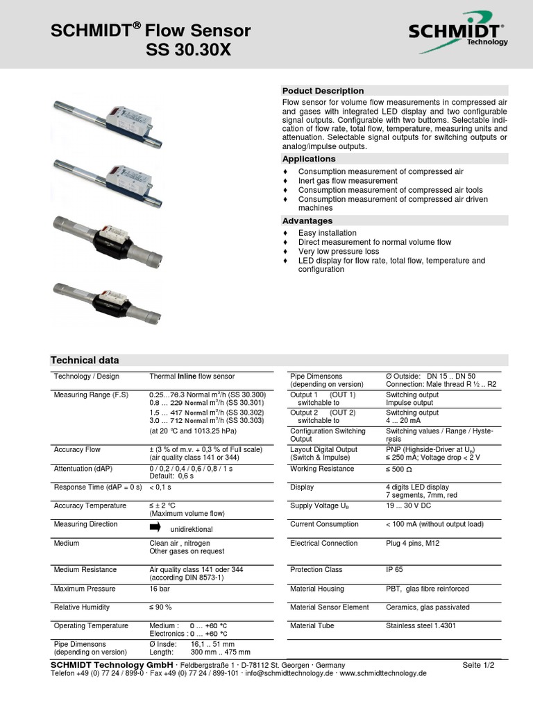 Schmidt Flow Sensor SS 30.30X: Poduct Description | PDF | Flow ...