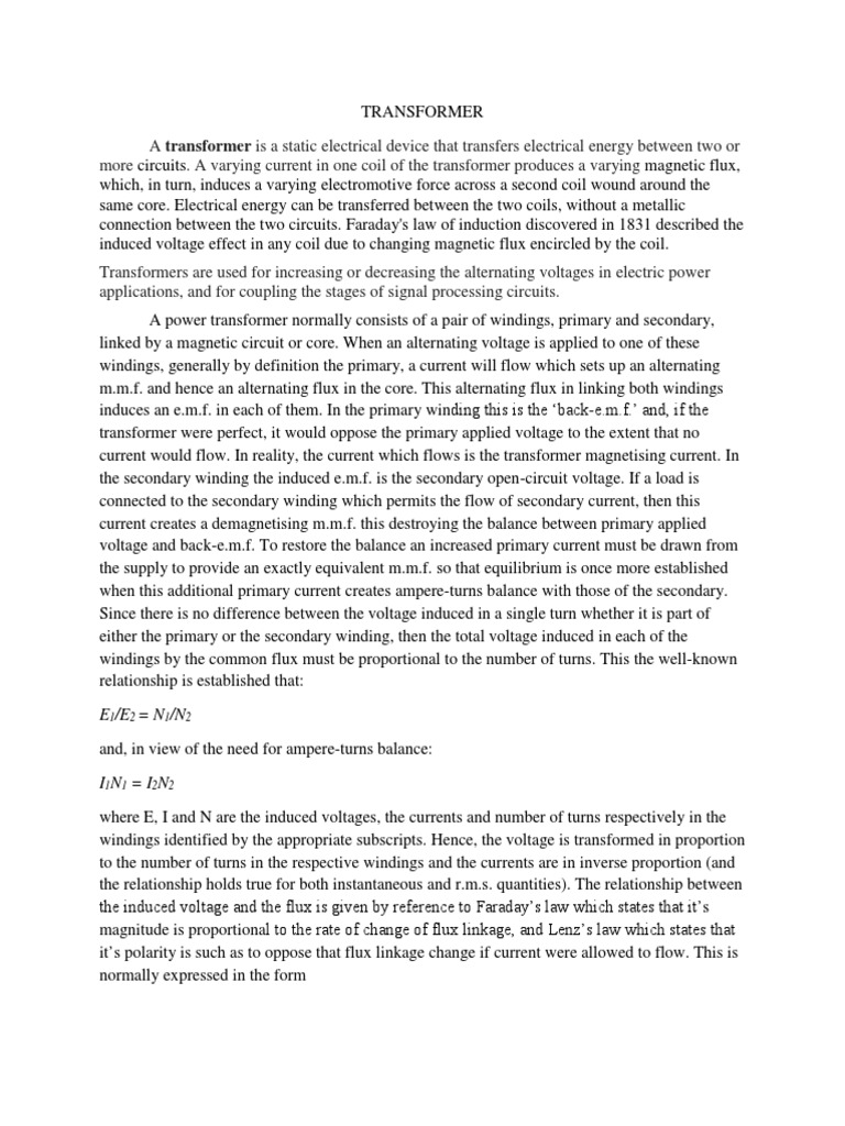 Theory Transformer | PDF | Electromagnetic Induction | Transformer