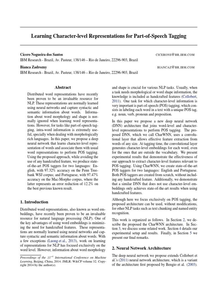 Learning Character-Level Representations For Part-Of-Speech Tagging | PDF | Artificial Neural ...