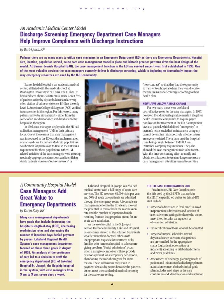 Discharge Screening: Emergency Department Case Managers Help Improve ...