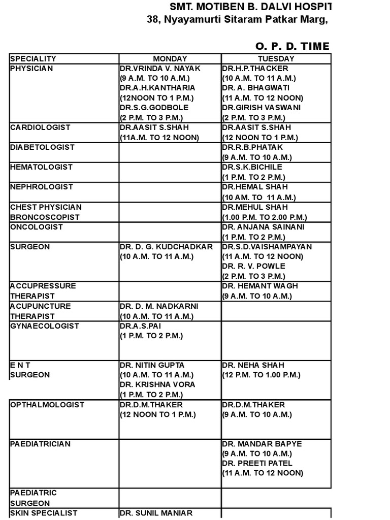 Opd Timetable Counter Separate | PDF | Practice Of Medicine | Health ...
