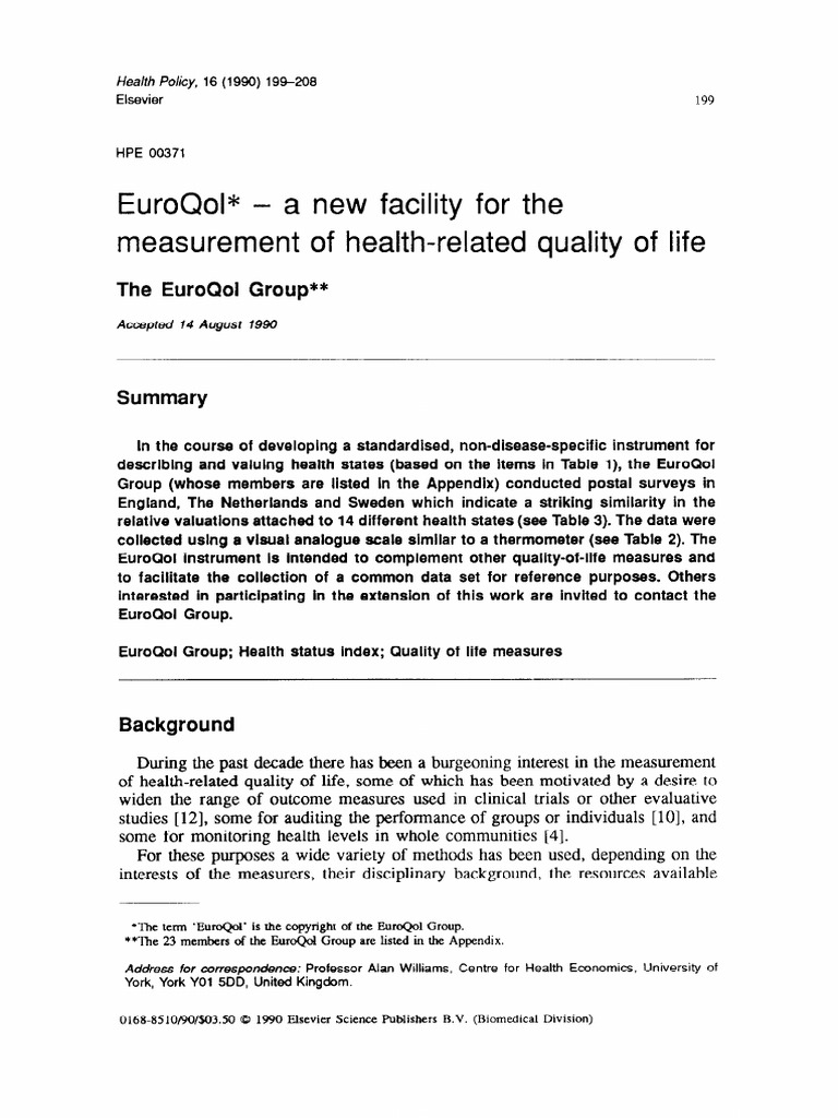 Euroqol A New Facility For The Measurement of Healthrelated Qua 1990 ...