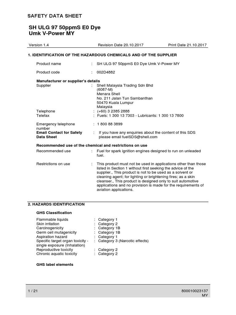 Sds Shell r97 | PDF | Personal Protective Equipment | Occupational ...