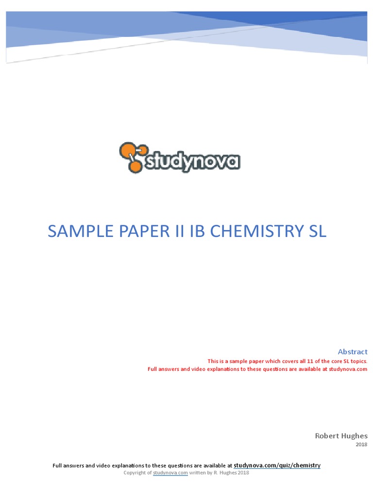 Ib Chemistry SL Sample Paper 2 | PDF | Emission Spectrum | Nitrogen