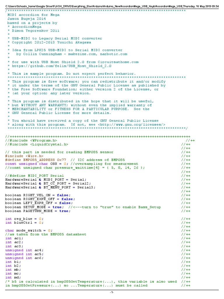 Accordion Arduino Mega Code | Download Free PDF | Integer (Computer Science) | Free Software