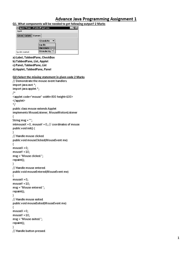 Advance Java Programming Assignment 1 Q1 What Components Will Be Needed To Get Following 
