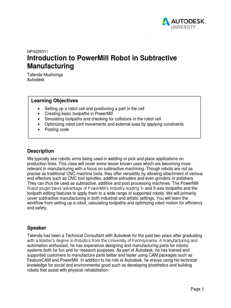Introduction to PowerMill Robot in Subtractive Manufacturing | PDF ...