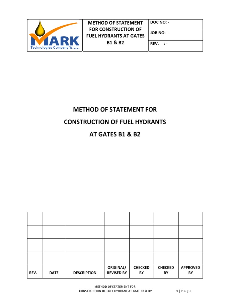 Method of Statement For Construction of Fuel Hydrants at Gates b1 & b2 ...