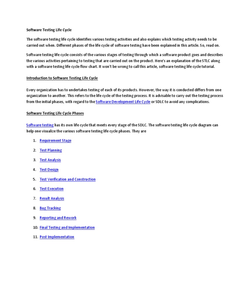 Overview of Software Testing Life Cycle | PDF | Software Testing ...