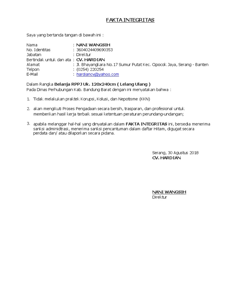 Formulir Isian Kualifikasi CV HARDIAN | PDF
