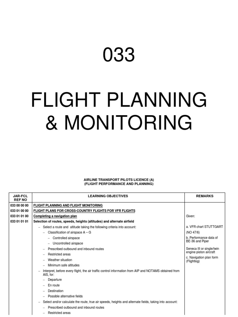 033 Objectives Flight Planning Monitoring PDF | PDF | Air Traffic ...