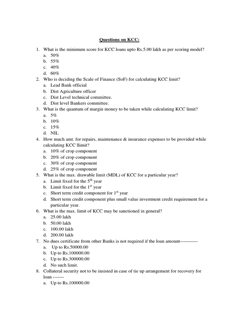 KCC Loan Guidelines and FAQs | PDF | Loans | Interest