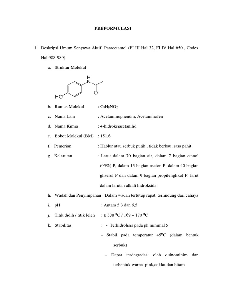 Preformulasi Tablet Paracetamol | PDF