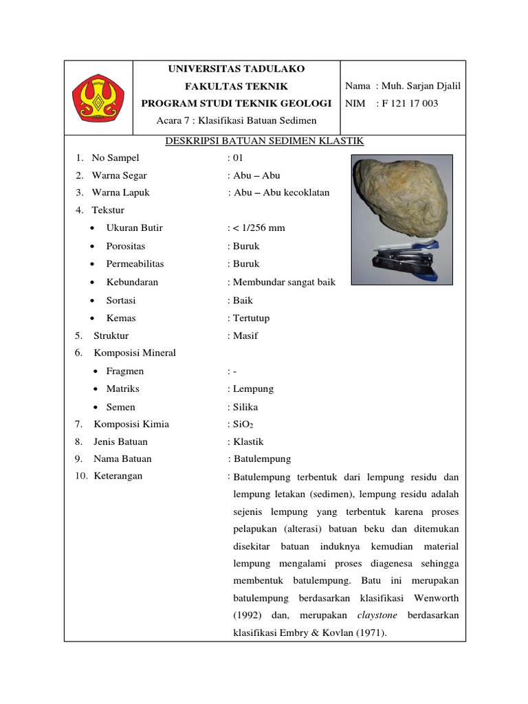 Klasifikasi Batuan Sedimen Klastik dan Nonklastik | PDF