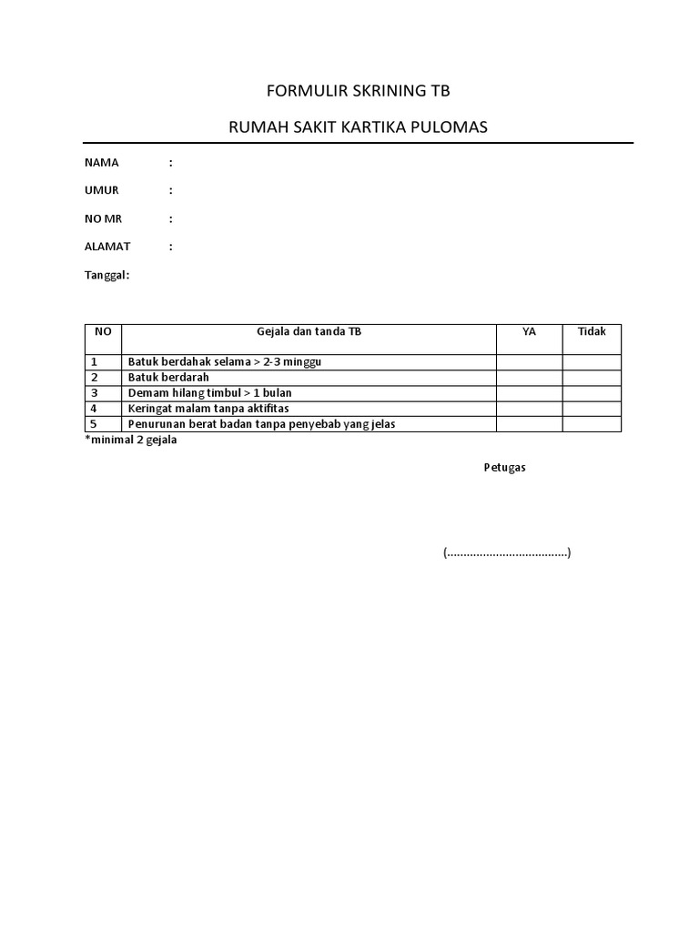 FORMULIR SKRINING TB Tanpa TB MDR | PDF