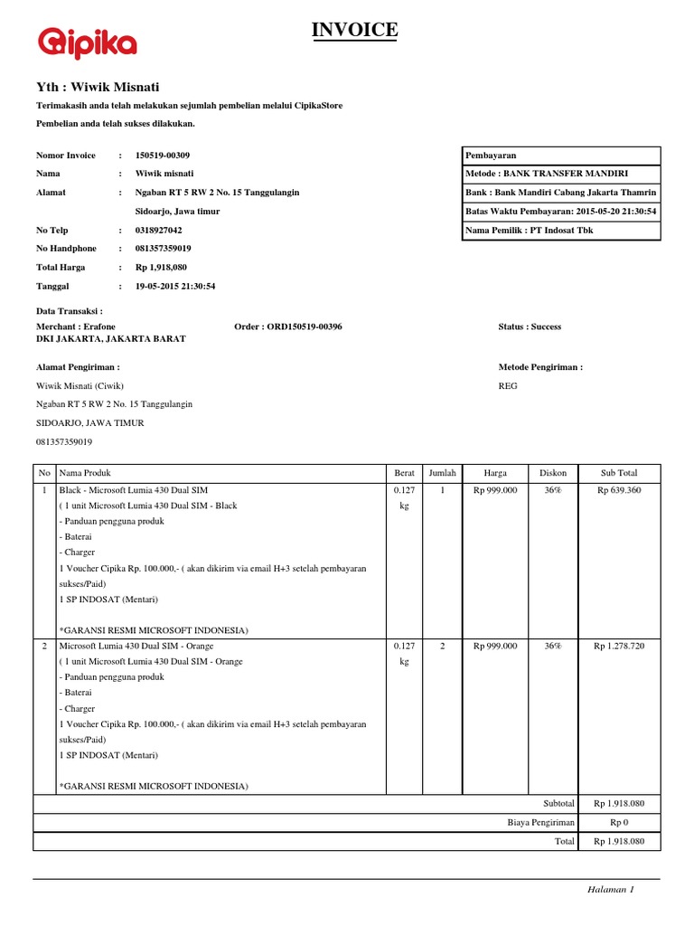 Nota Pembelian HP | PDF